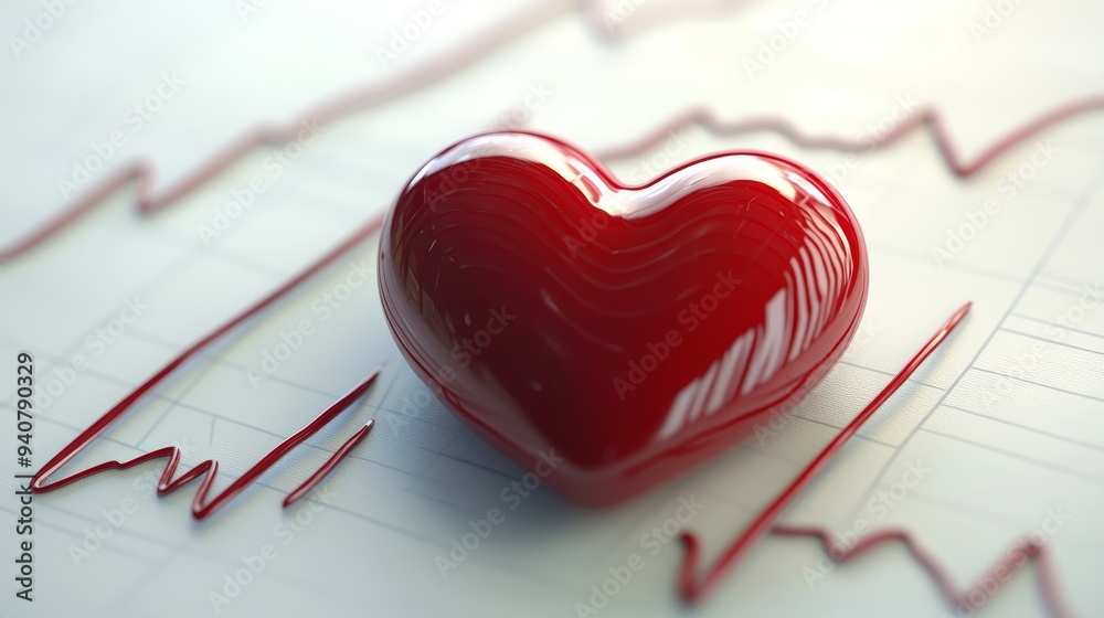 Medical symbol of heart health, featuring a red heart and ...