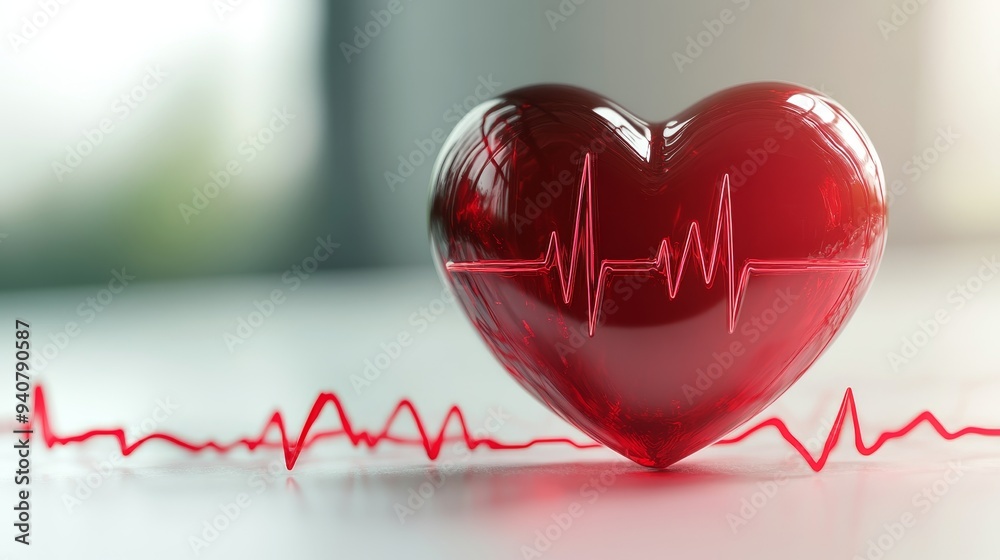 Medical symbol of heart health, featuring a red heart and ...