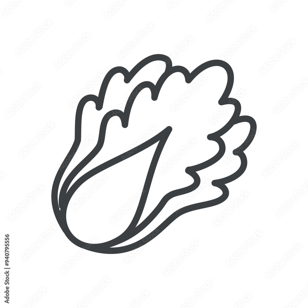 Cute chinese cabbage icon. Hand drawn monochrome illustration of a ...
