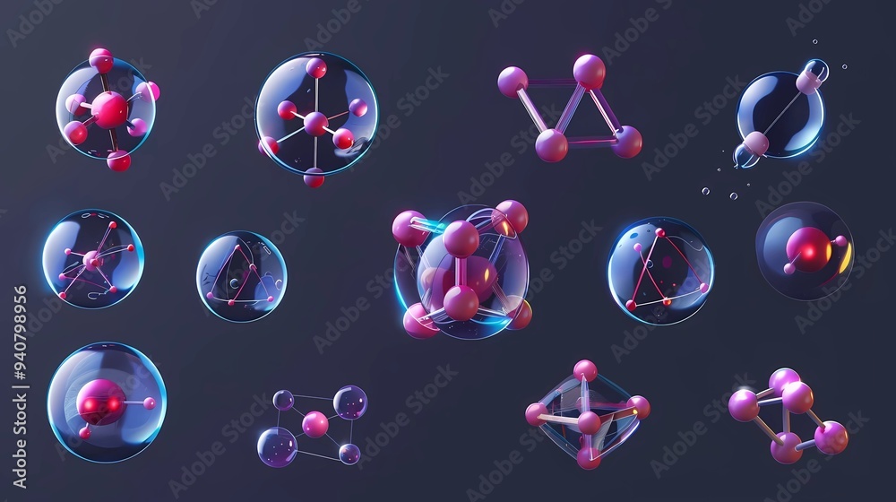 Molecule and atoms formula presentation collection, Isolated glass ...