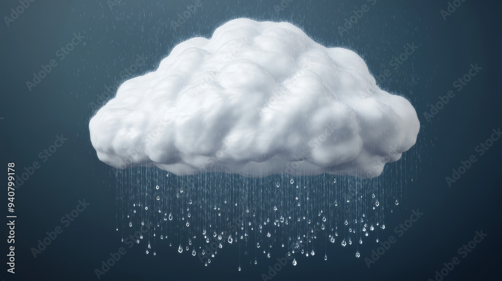 Realistic 3D rain cloud with droplets, depicting rainfall, rainstorm ...