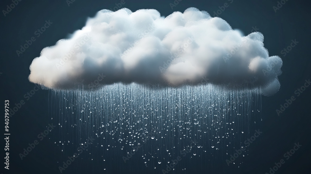 Realistic 3D rain cloud with droplets, depicting rainfall, rainstorm ...