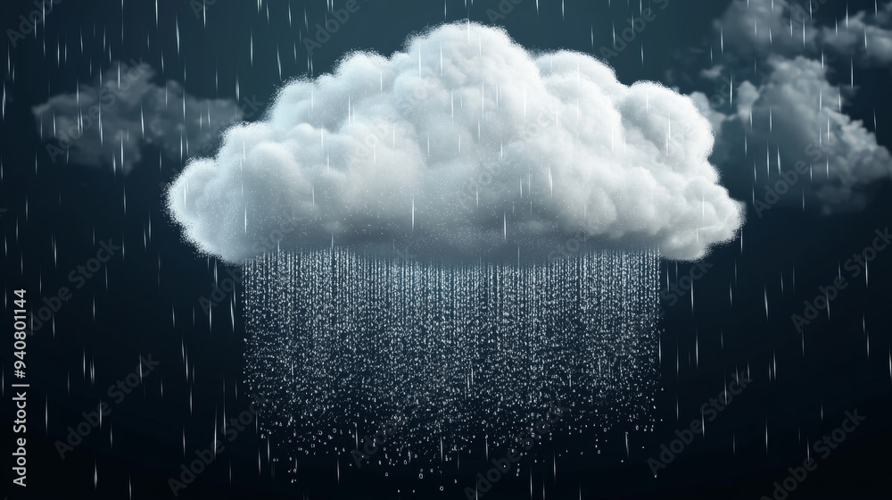 Realistic 3D rain cloud with droplets, depicting rainfall, rainstorm ...