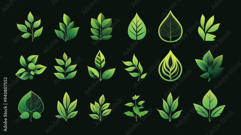 Collection of 'Go Green' symbols for ecological design, including logos ...