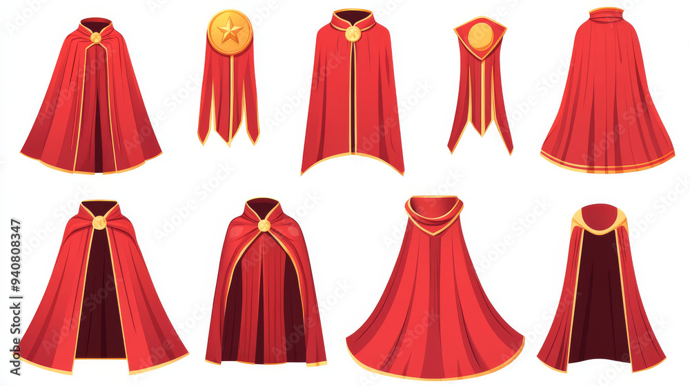 Cartoon vector illustrations of hero and superhero red capes and cloaks ...