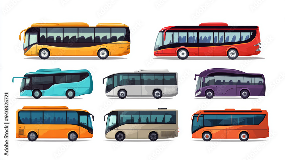 Travel bus icons, including emblems for tour transport or public ...