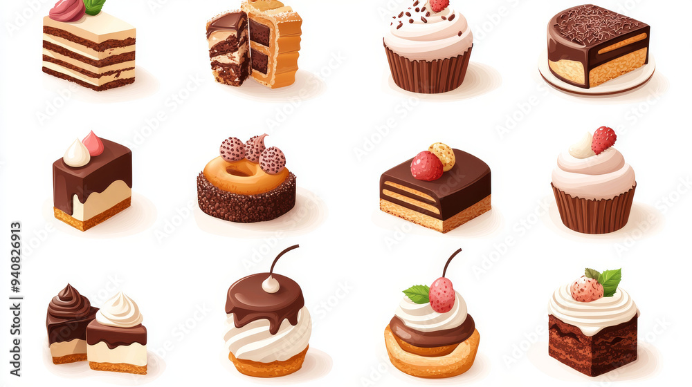 Desserts vector icons for bakery shops and pastry selections. Includes ...