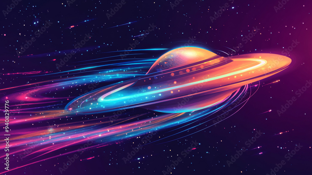 Icon of a UFO flying saucer with trailing effects, representing space ...