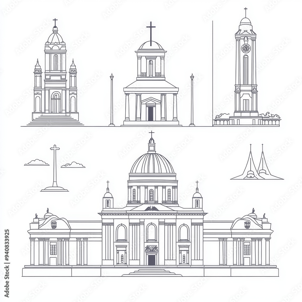 Vector illustrations featuring famous landmarks of Argentina, presented ...