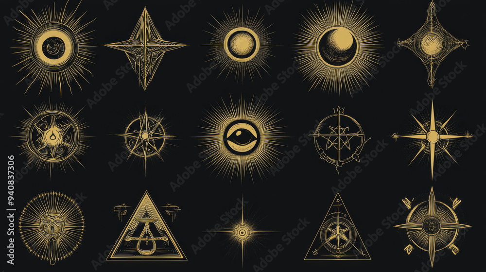 A vector set of occult signs, including symbols from occultism, alchemy ...