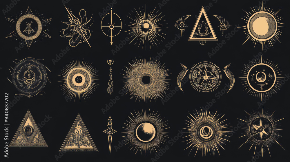 A vector set of occult signs, including symbols from occultism, alchemy ...