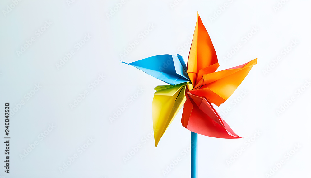 pinwheel or windmill paper origami isolated on white background simple ...