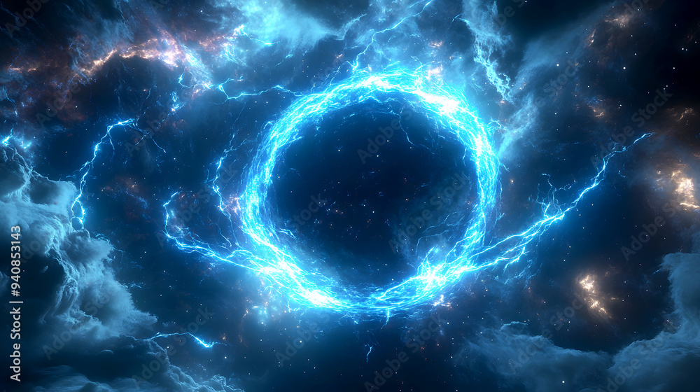 Space-Time Continuum A glowing electric blue lightning round frame ...