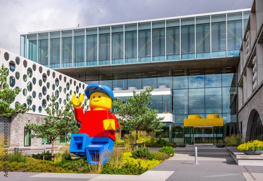 Billund, Denmark - July 14, 2024: A giant Lego minifigure is set in ...