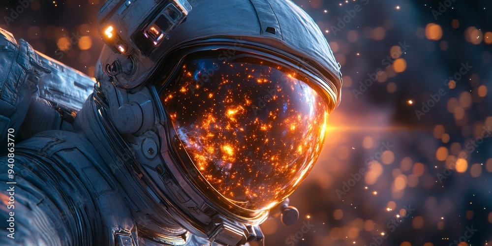 Astronaut Exploring Vast Galaxy: Futuristic Spaceship Interior with ...