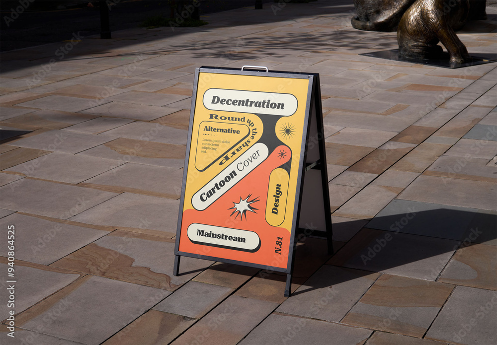 Mockup Of Customized Vertical A-Frame Sign On Sidewalk Stock Template ...