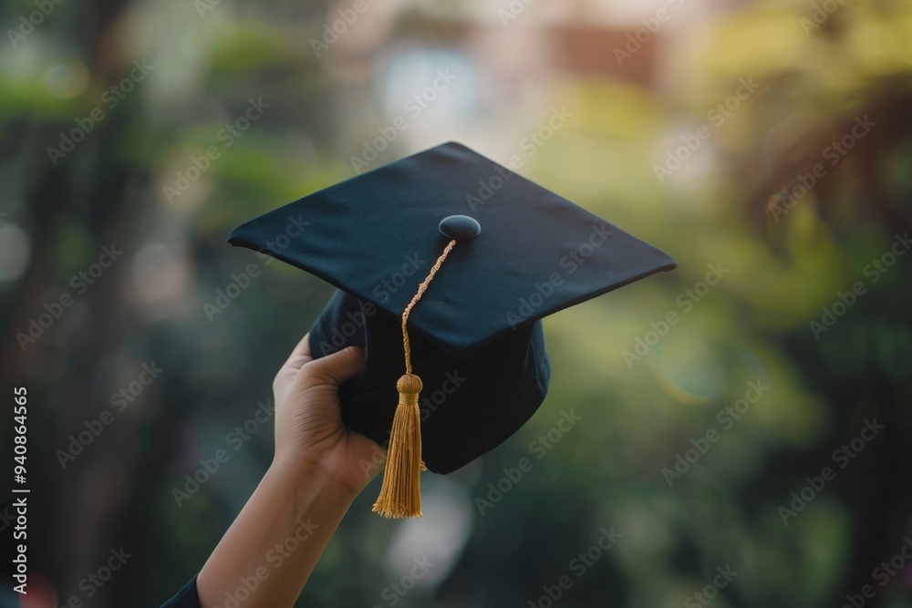 Hand holding a graduation cap in the air. AI generated images. Stock ...