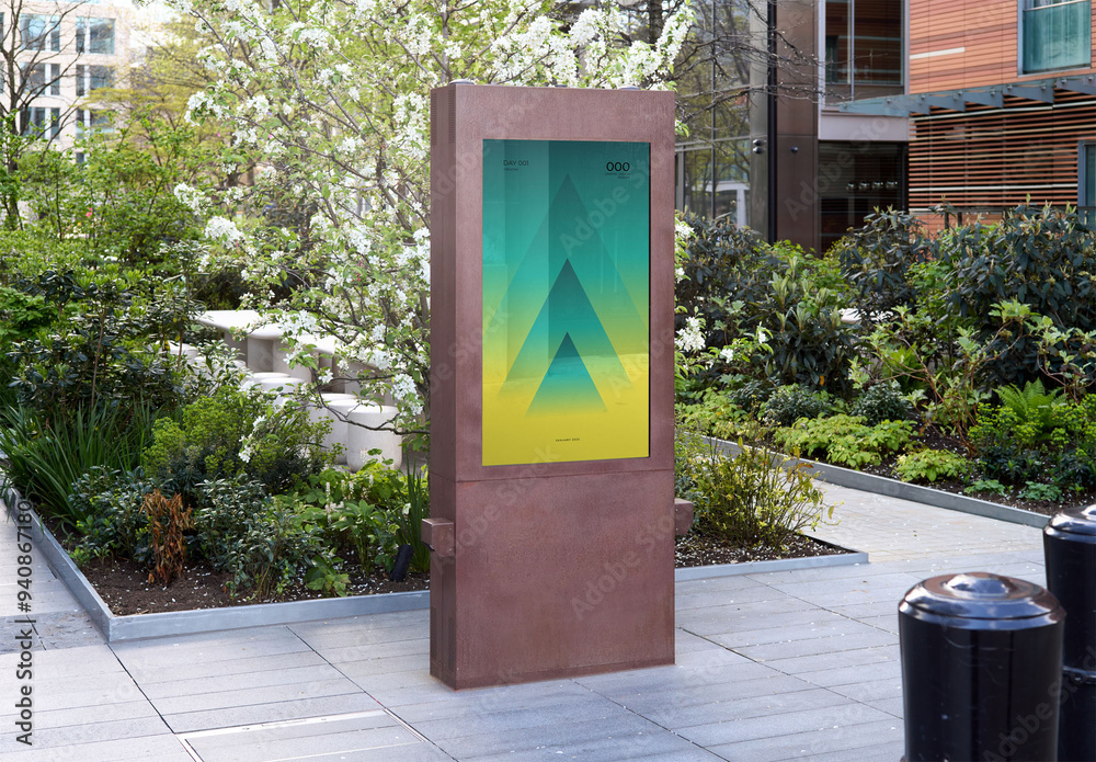 Mockup Of Customized Vertical Sign In Urban Garden Stock Template ...