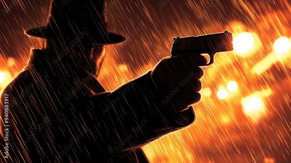 Classic comic book detective delivering a punch in a shadowy alley ...