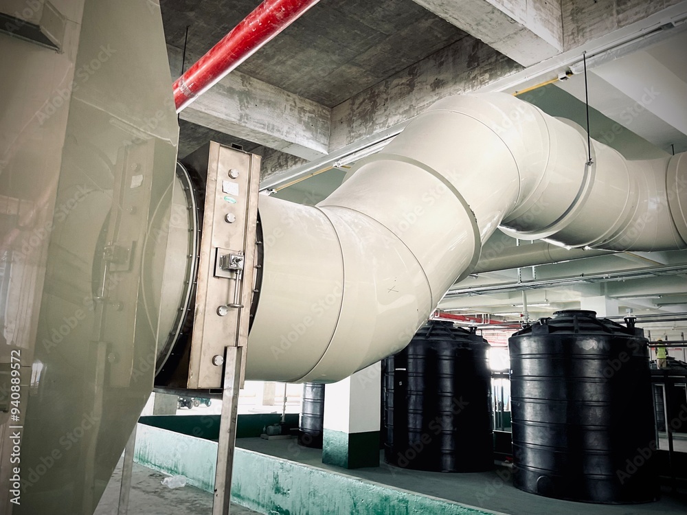 Industrial fume hood in the factory, fume hood system, exhaust ...