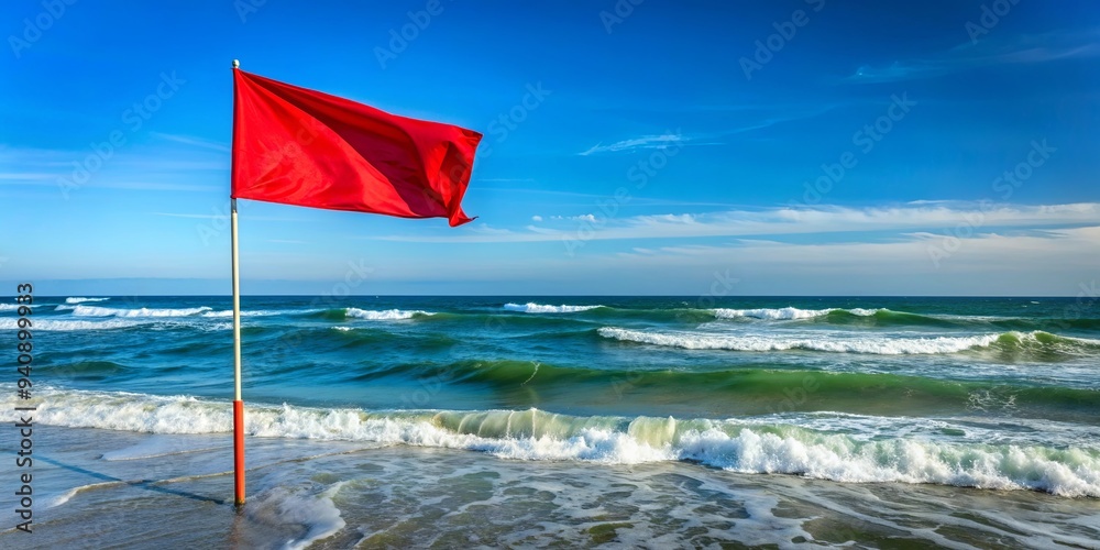 Red flag flying at the ocean, red, flag, ocean, sea, warning, danger ...