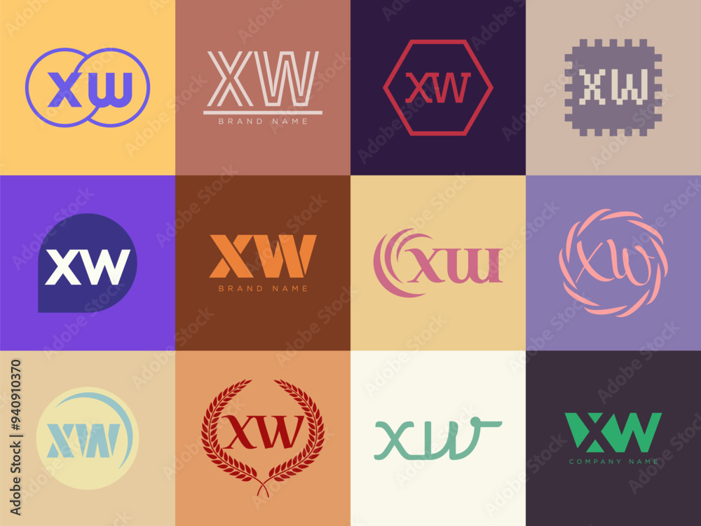 XW logo company template. Letter x and w logotype. Set different ...