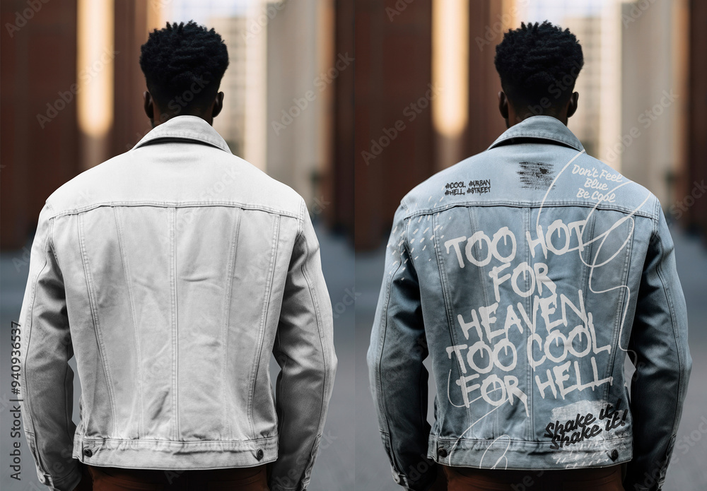 Apparel Men Denim Jacket Back View Mockup With Generative AI Stock ...