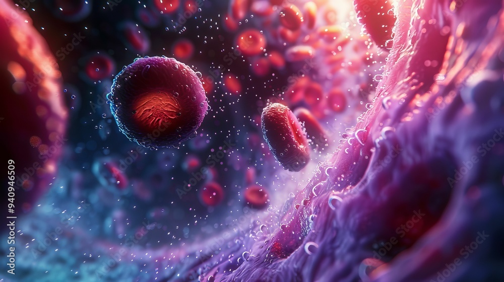 Vibrant microscopic view of blood cells showcasing detailed textures ...