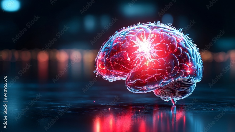 Digital rendering of an injured brain with visible trauma, Injury, Head ...