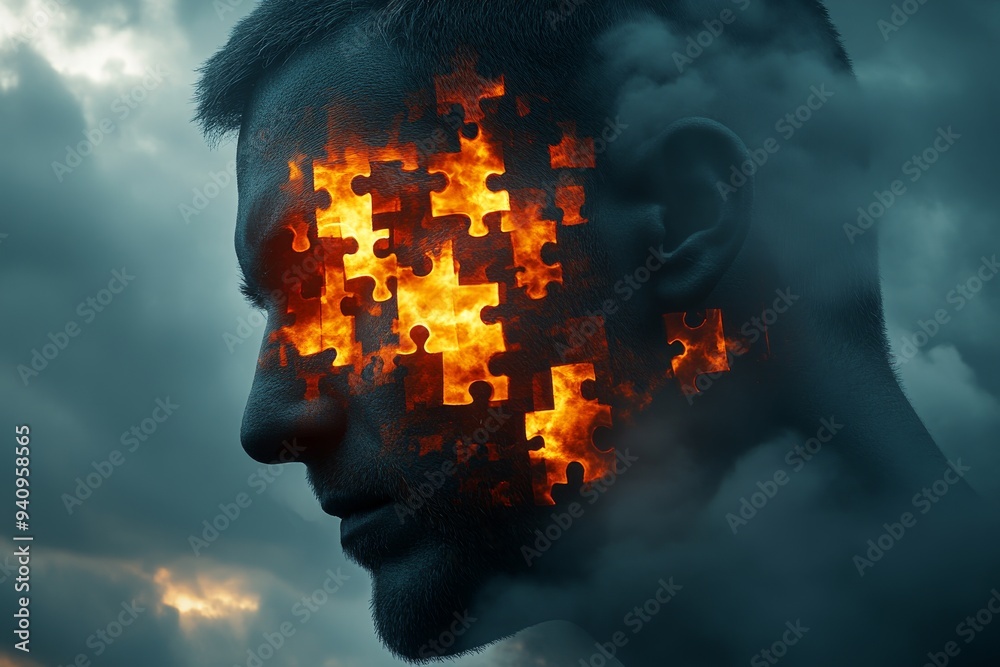 Futuristic Portrait of a Human Head with Glowing Brain and Neural ...