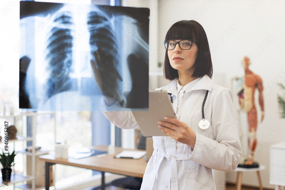 Healthcare professional analyzing chest x-ray in modern medical office ...