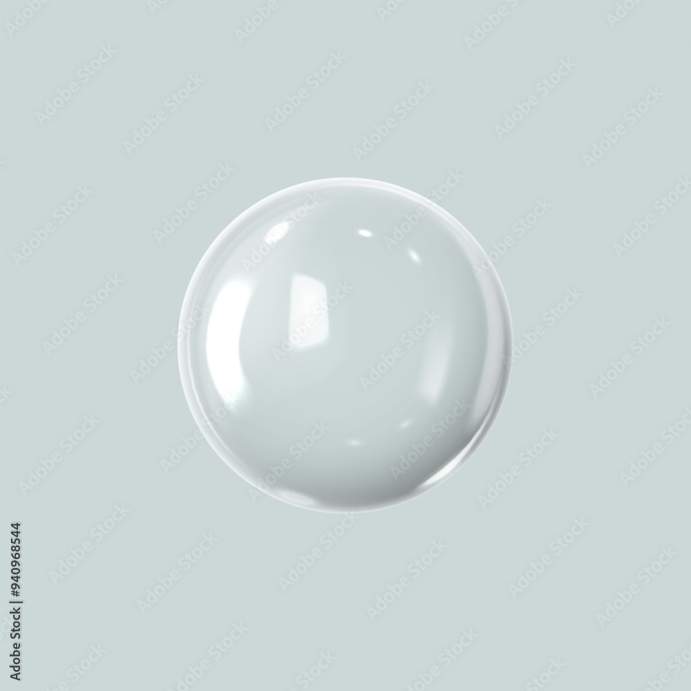 Realistic 3D glass ball with glares and highlights, vector glossy white ...