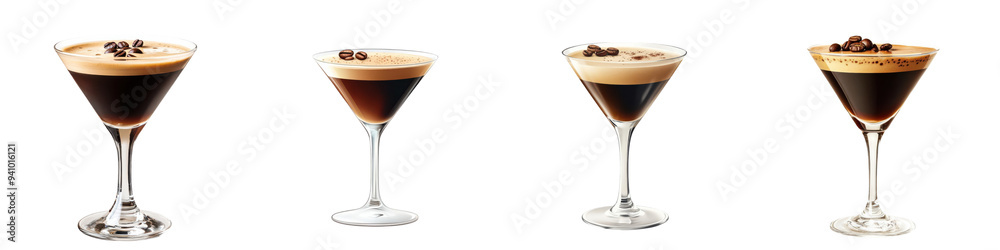 A collection of elegant espresso martinis showcasing rich coffee colors ...