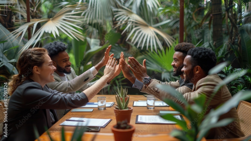 Picture of generous people high five for friendship or successful ...