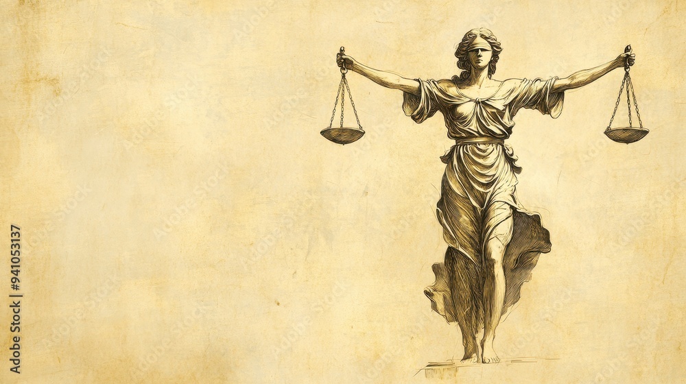 God balancing scales of justice, weighing deeds of nations ...