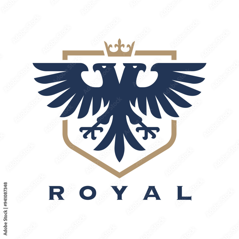 Royal shield emblem featuring a majestic eagle and crown, symbolizing ...