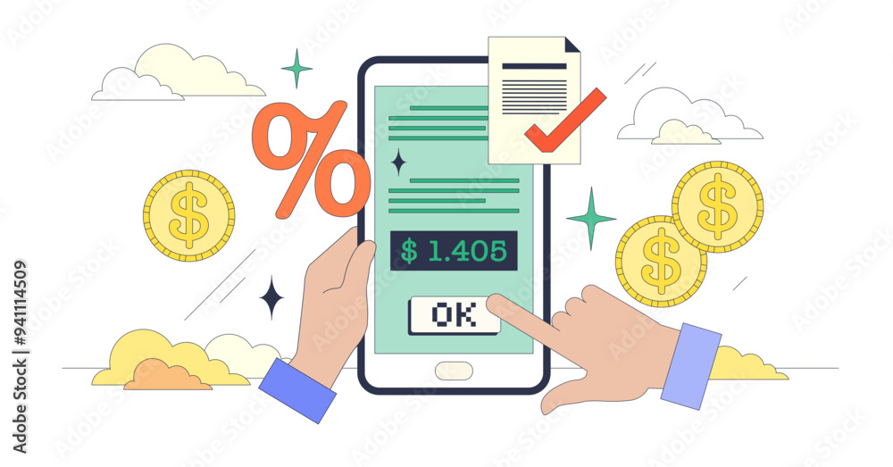 Online loan application with credit approval tiny person neubrutalism ...