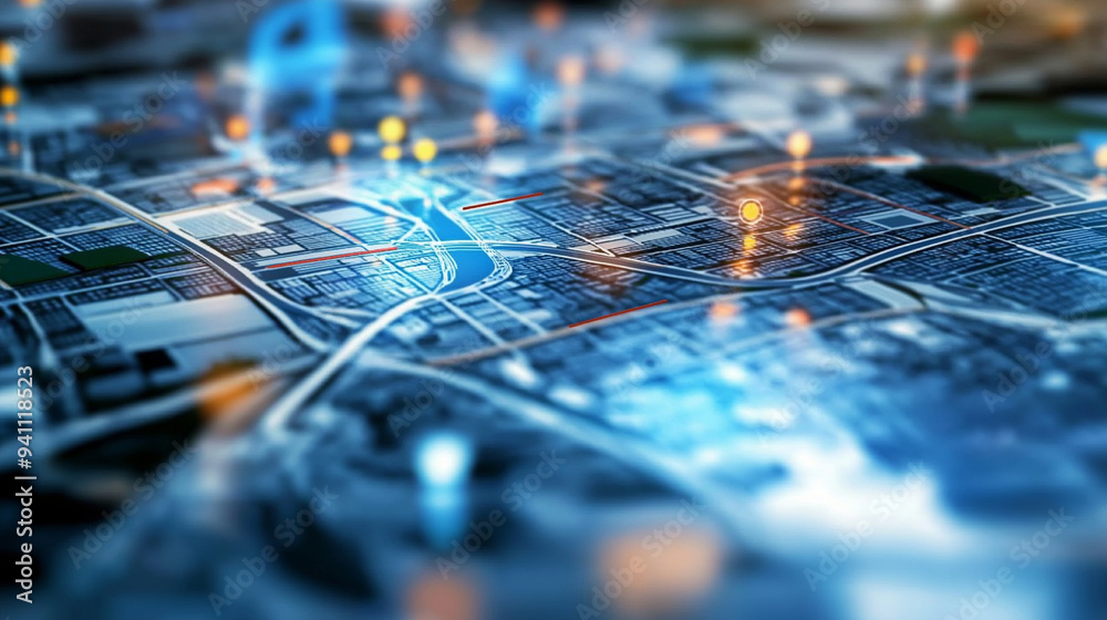 A map of a city with key areas highlighted, showing residential ...