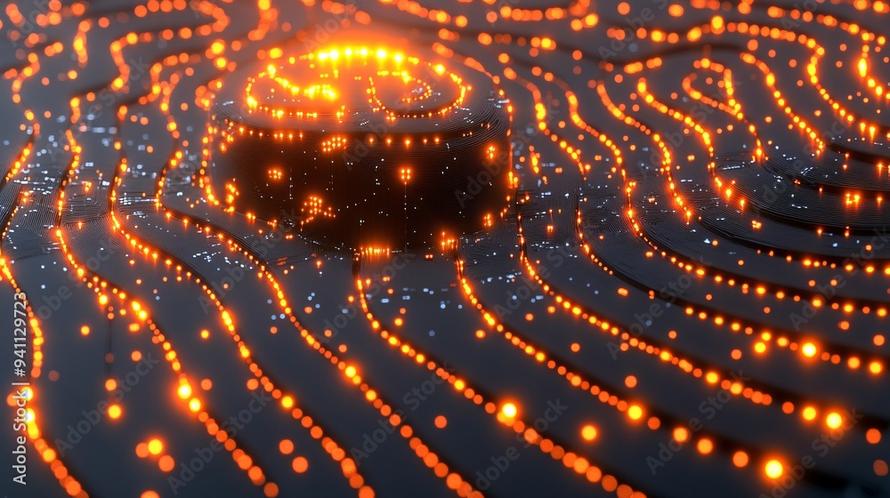 An AI algorithm visualized as a series of intricate lines and nodes processing massive amounts ...