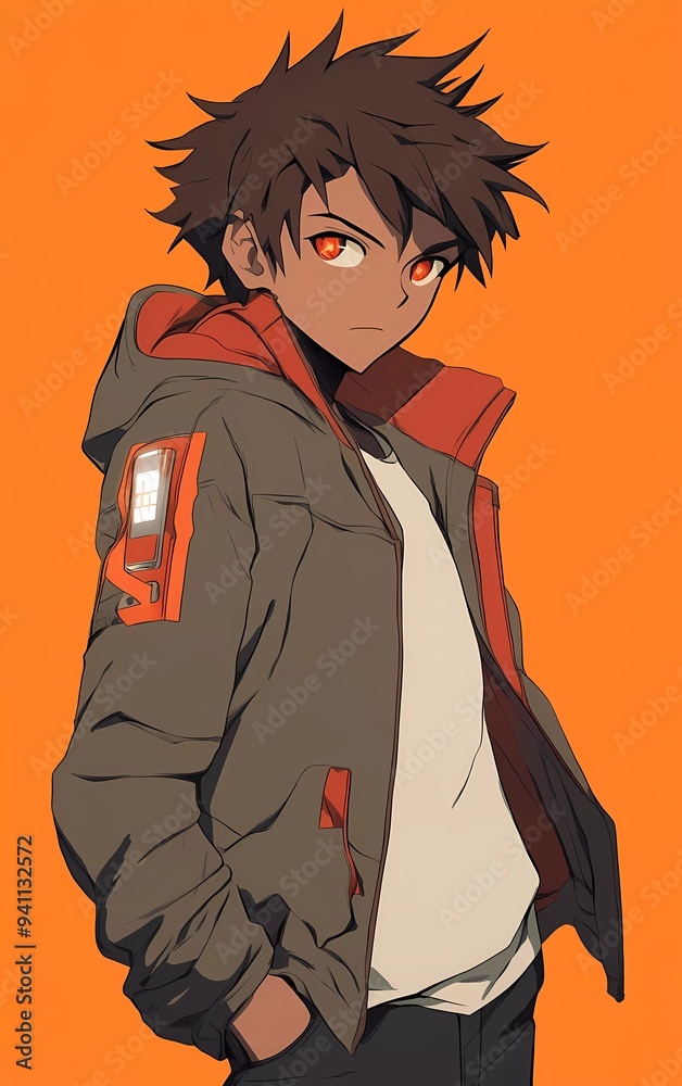 Anime boy, looking at the viewer, upper body only, simple design with ...