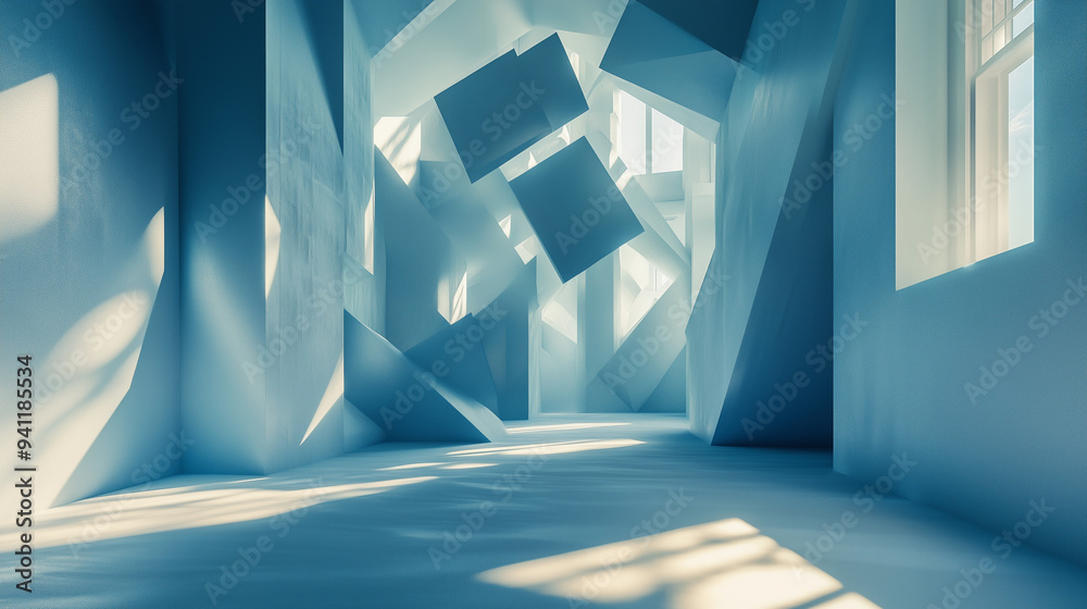 Blue rooms with white walls and blue ceilings change into various ...