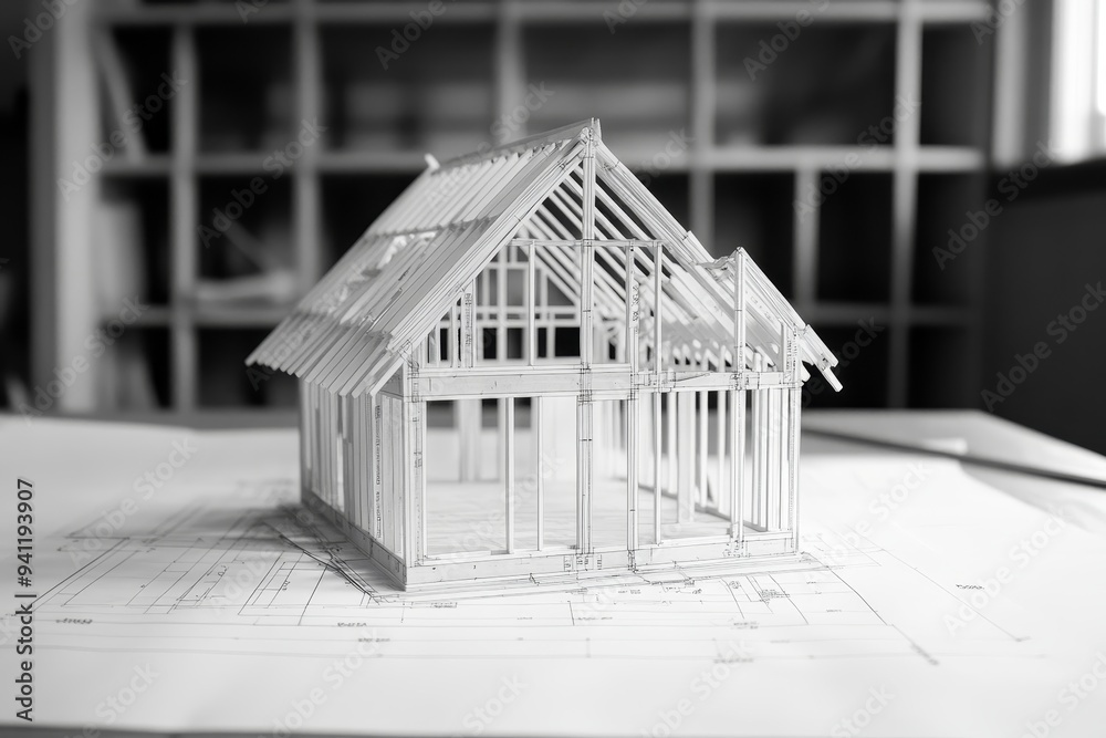 Construction photography of a house project based on detailed ...