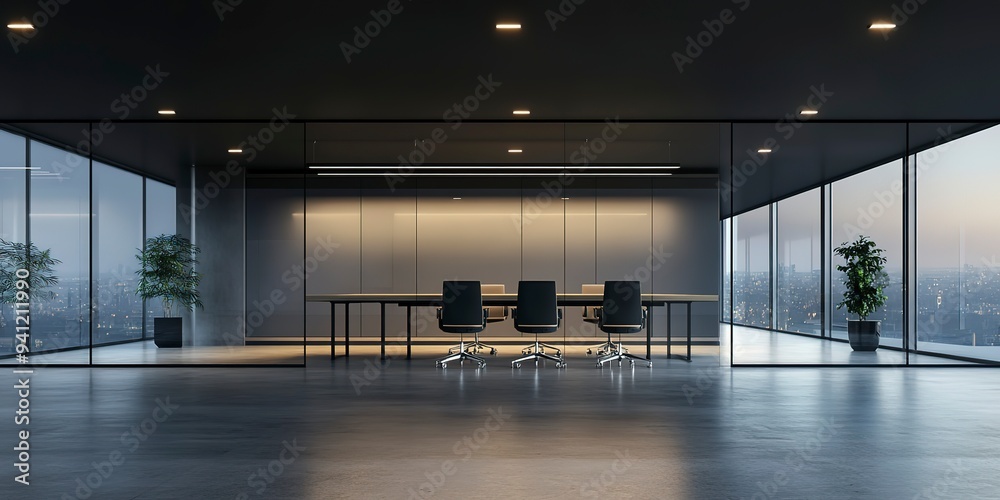 Corner of the workplace interior with desk, cabinet, conference room ...