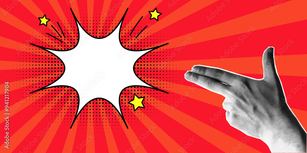 Template for retro pop art banner, speech bubble, explosion in a comic ...