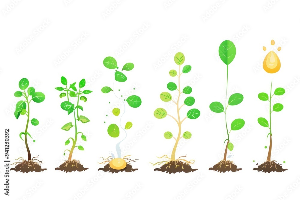 Images of different stages of a plant's life cycle, from seed ...