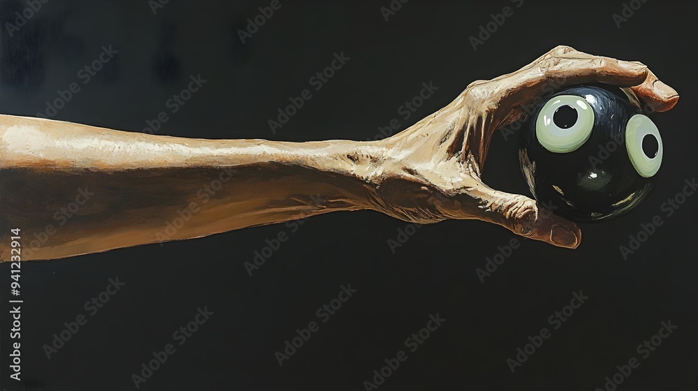 Surreal Shot Put with Shifting Googly Eyes Rolling Down the Arm in ...