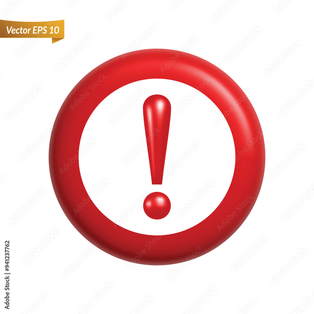 3d red round alert sign, attention mark, caution icon. Danger, warning ...