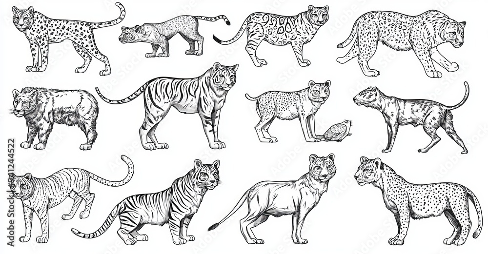 A set of outline icons featuring animals and birds of North and South ...