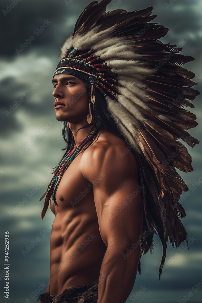 Handsome and Muscular Native American Warrior. Proud Indigenous Man ...