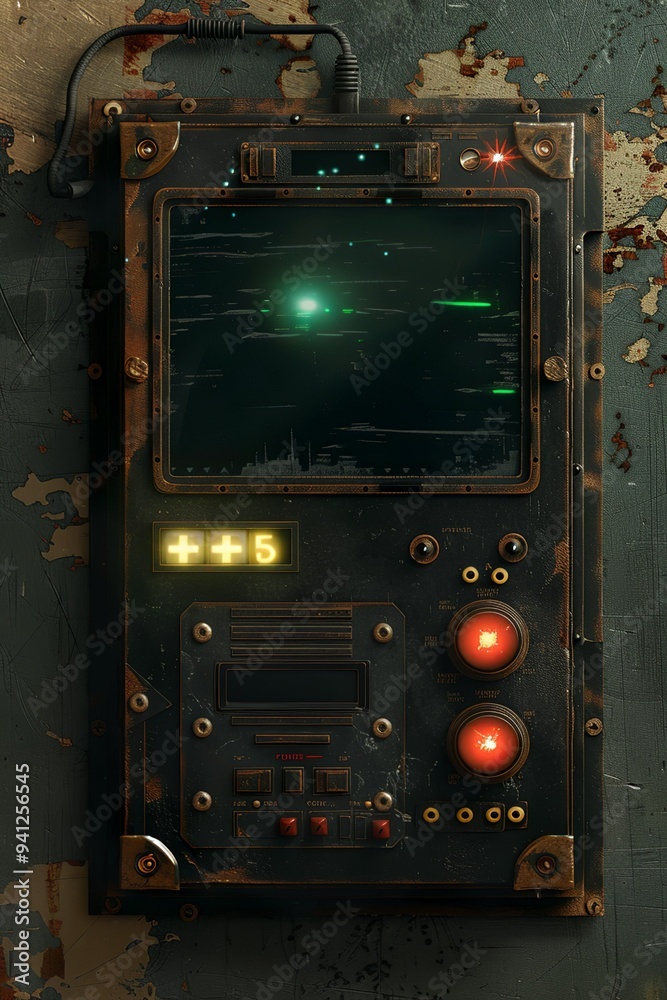 Raypunk style handheld monitor device with led buttons and glowing ...